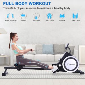 ECHANFIT Magnetic Rowing Machine with 350 LB Max Capacity Foldable Rower for Home Use, Bluetooth Fitness App with LCD Monitor for Full Body Workout