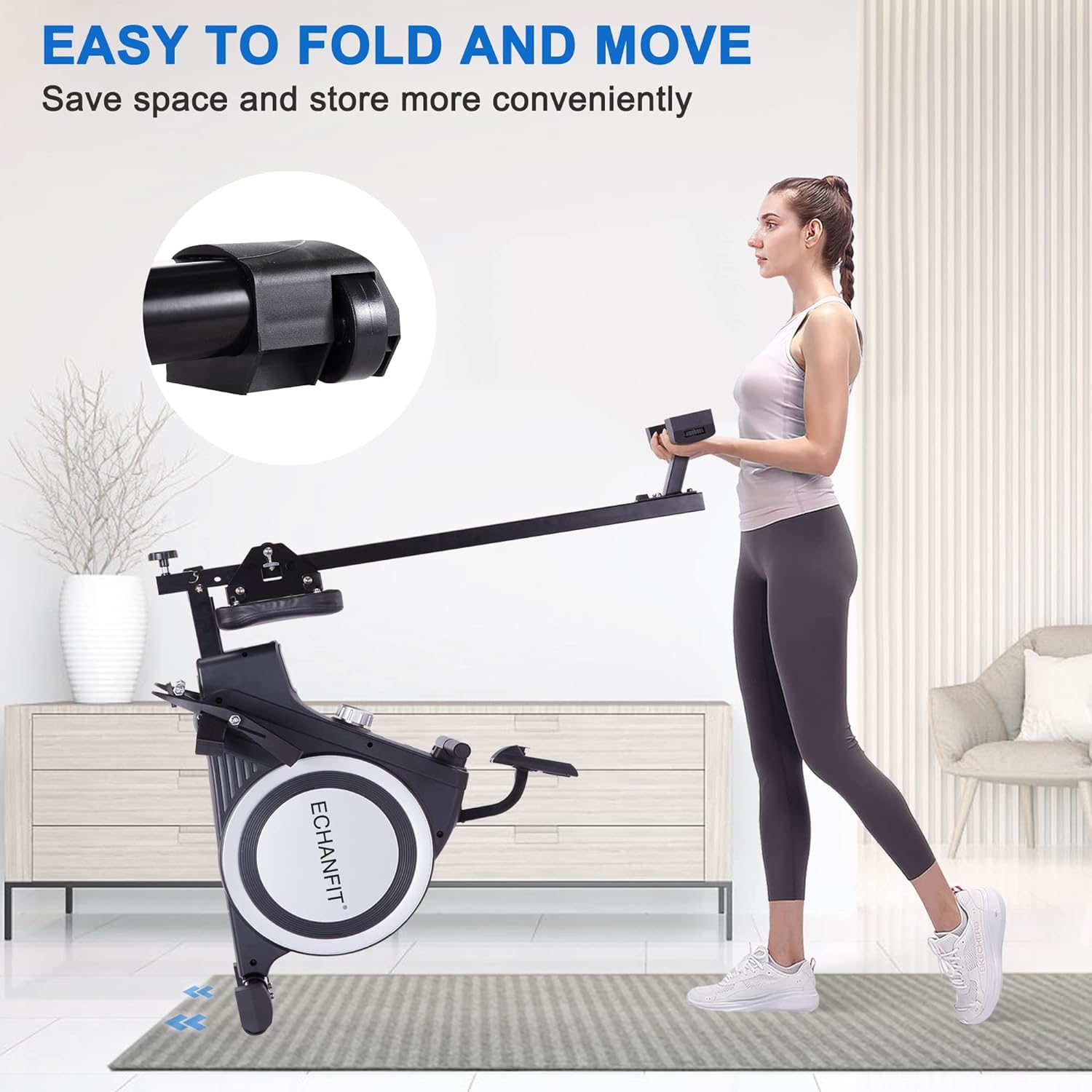 ECHANFIT Magnetic Rowing Machine with 350 LB Max Capacity Foldable Rower for Home Use, Bluetooth Fitness App with LCD Monitor for Full Body Workout