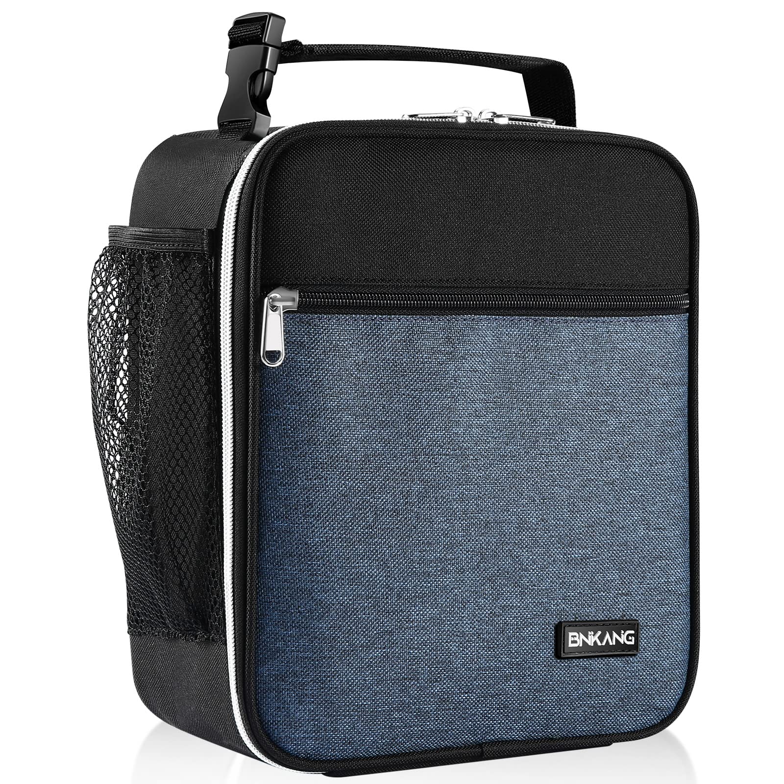 Lunch Box Insulated Lunch Bag - Durable Small Lunch Bag Reusable Adults Tote Bag Lunch Box for Adult Men Women (Black with Blue)