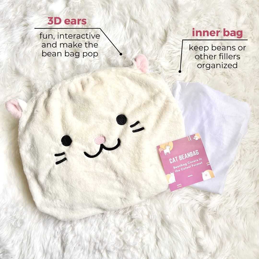 Furry Bean Bag Cover, Faux Fur Bean Bag Chair Cover for Kids, Teens and Adults 32x32x18in (Pinky Cat)