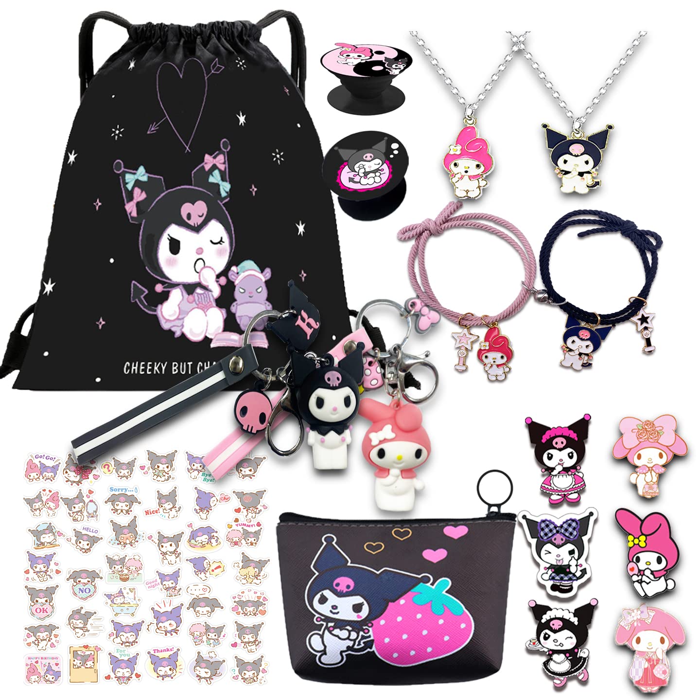 Set for Women, including 1 Drawstring Bag 2 Keychain 4 Bracelets and Necklace Set 1 Mini Purse 1 Pack of Sticker,6 Acrylic Broochs,2 Phone Ring Holders