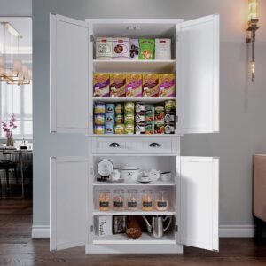 artpower kitchen pantry storage cabinet with drawer and adjustable shelves, bathroom or hallway, white