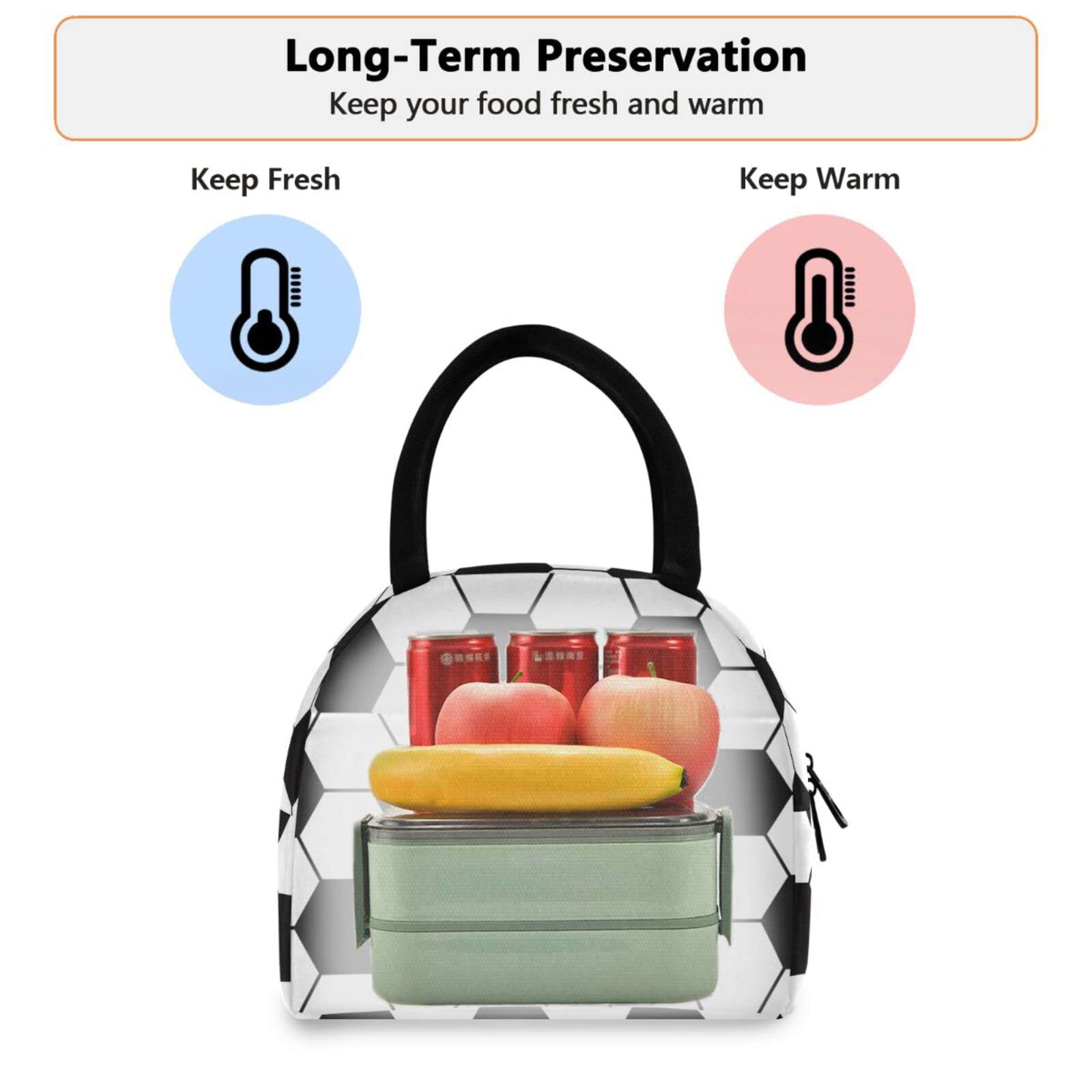 Soccer Lunch Bag for Women Men Reusable Insulated Lunch Tote Bag for Office Work School Picnic Hiking