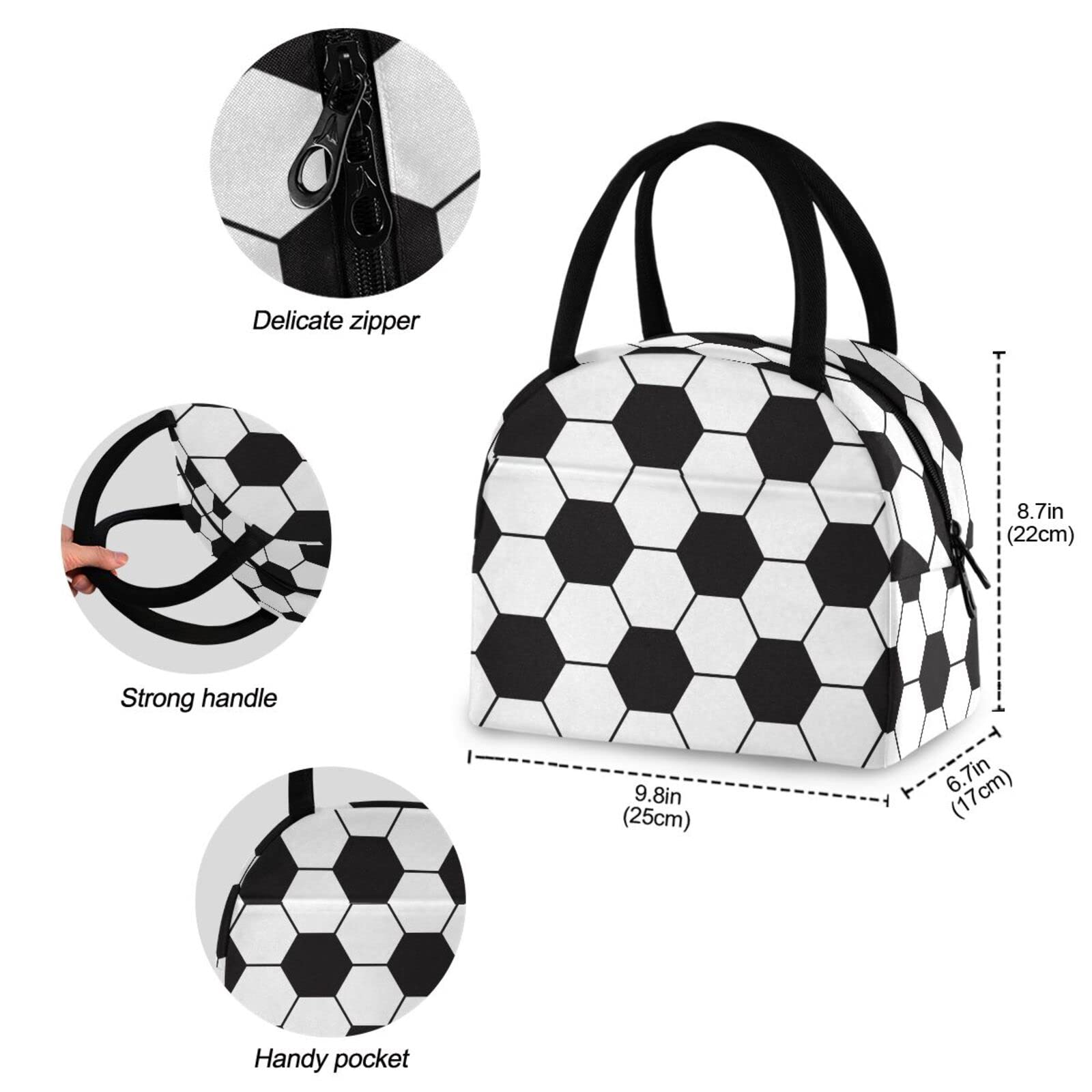 Soccer Lunch Bag for Women Men Reusable Insulated Lunch Tote Bag for Office Work School Picnic Hiking