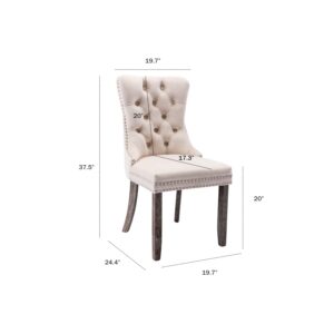 Kiztir Velvet Upholstered Dining Chairs Set of 4, Wingback Dining Room Chairs with Ring Pull Trim and Button Back, Luxury Tufted Dining Chair for Living Room, Bedroom, Kitchen (Beige)