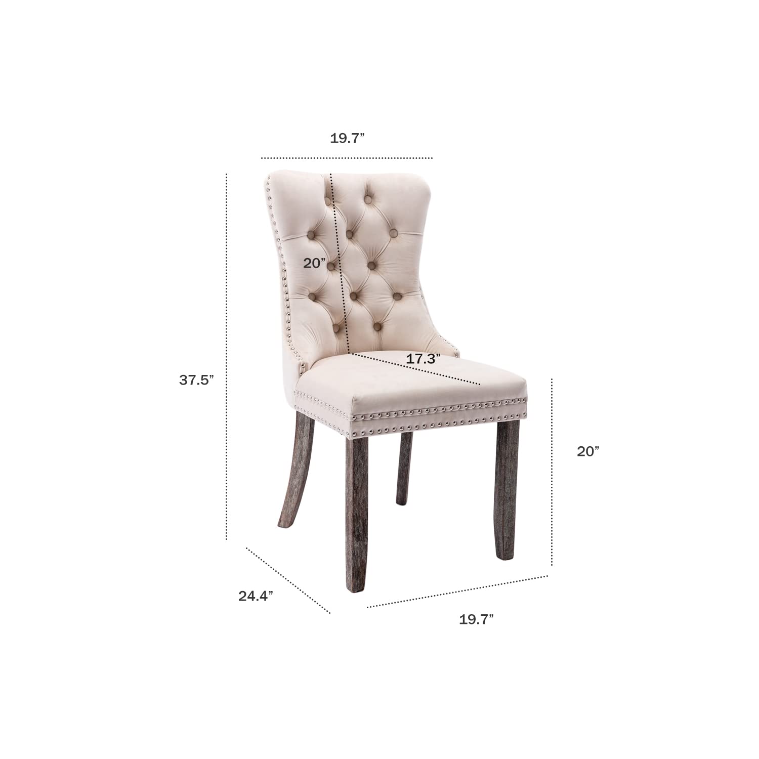 Kiztir Velvet Upholstered Dining Chairs Set of 4, Wingback Dining Room Chairs with Ring Pull Trim and Button Back, Luxury Tufted Dining Chair for Living Room, Bedroom, Kitchen (Beige)