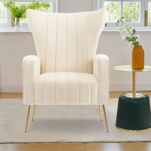 homvent accent wingback arm chair,channel tufted chair with golden legs,upholstered single sofa chair for living room,bedroom,club