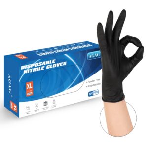 agag nitrile black disposable gloves 100 count, 5mil latex free textured cleaning gloves for industrial & household (large)