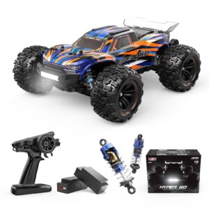 hyper go h16dr 1:16 scale ready to run fast remote control car, high speed jump rc monster truck, off road rc cars, 4wd all terrain rtr rc truck with 2 lipo batteries for boys and adults