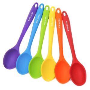 silicone spoon,6 pieces nonstick silicone spoons for cooking silicone mixing spoons silicone cooking spoons set baking stirring mixing serving tools (yellow,red,purple,orange,blue,green)