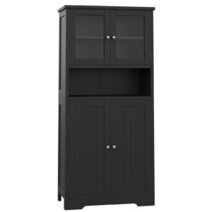 Irontar Bathroom Cabinet, Bathroom Floor Cabinet with Open Shelf, Large Display Cabinet with Doors, Kitchen Cupboard, Storage Cabinet for Living Room, 23.6 x 11.8 x 50.4 Inches, Black CWG006B