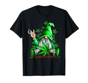 funny gnome pot leaf 420 marijuana weed cannabis smoking t-shirt