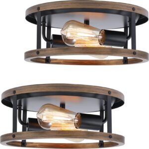 2 pack farmhouse ceiling light fixture,super bright e26 base 2-light hallway light fixtures ceiling,anti-corrosion wood and black flush mount ceiling light for hallway, kitchen,entry,porch etc