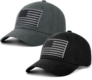 lcztn 2 pack american flag baseball cap for men women,low profile usa plain dad hat (black＆grey)