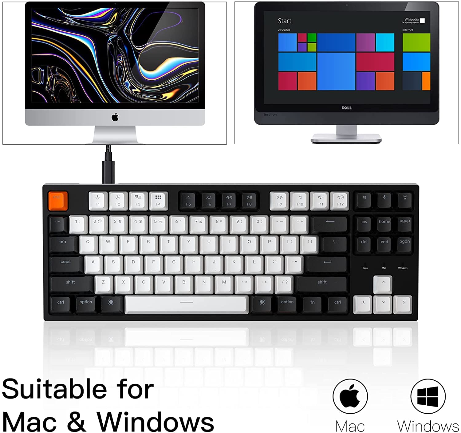 Keychron C1 87 Key Hot-swappable Wired Mechanical Keyboard, USB Type-C Cable, Double-Shot ABS Keycaps TKL Mechanical Gaming Keyboard, White Backlit Gateron G Pro Brown Switch for Mac Windows