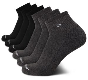 calvin klein men's socks - cushioned above ankle athletic mini-crew socks (6 pack), size 7-12, greyblack