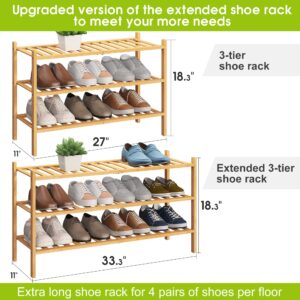 BMOSU 3-Tier Bamboo Extended Shoe Rack Premium Stackable Shoe Shelf Storage Organizer for Hallway Closet Living Room Entryway Organizer (Natural Bamboo)