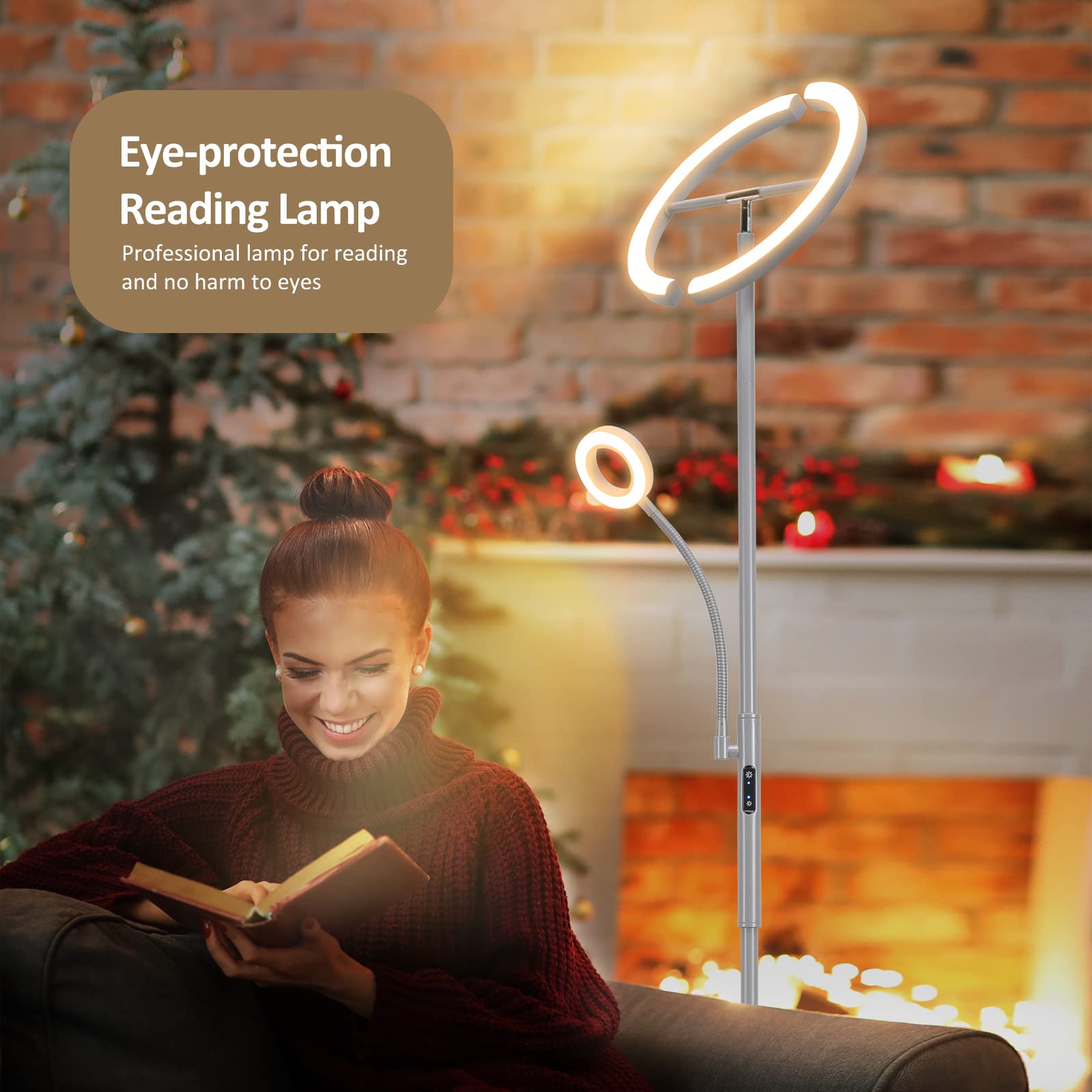 FIMEI Split Floor Lamp with Reading Light, Modern Bright LED Rotatable Standing Lamp with Stepless Dimming and 3000K-6000K Color for Living Room Bedroom Office, Touch and Remote Control, Gray