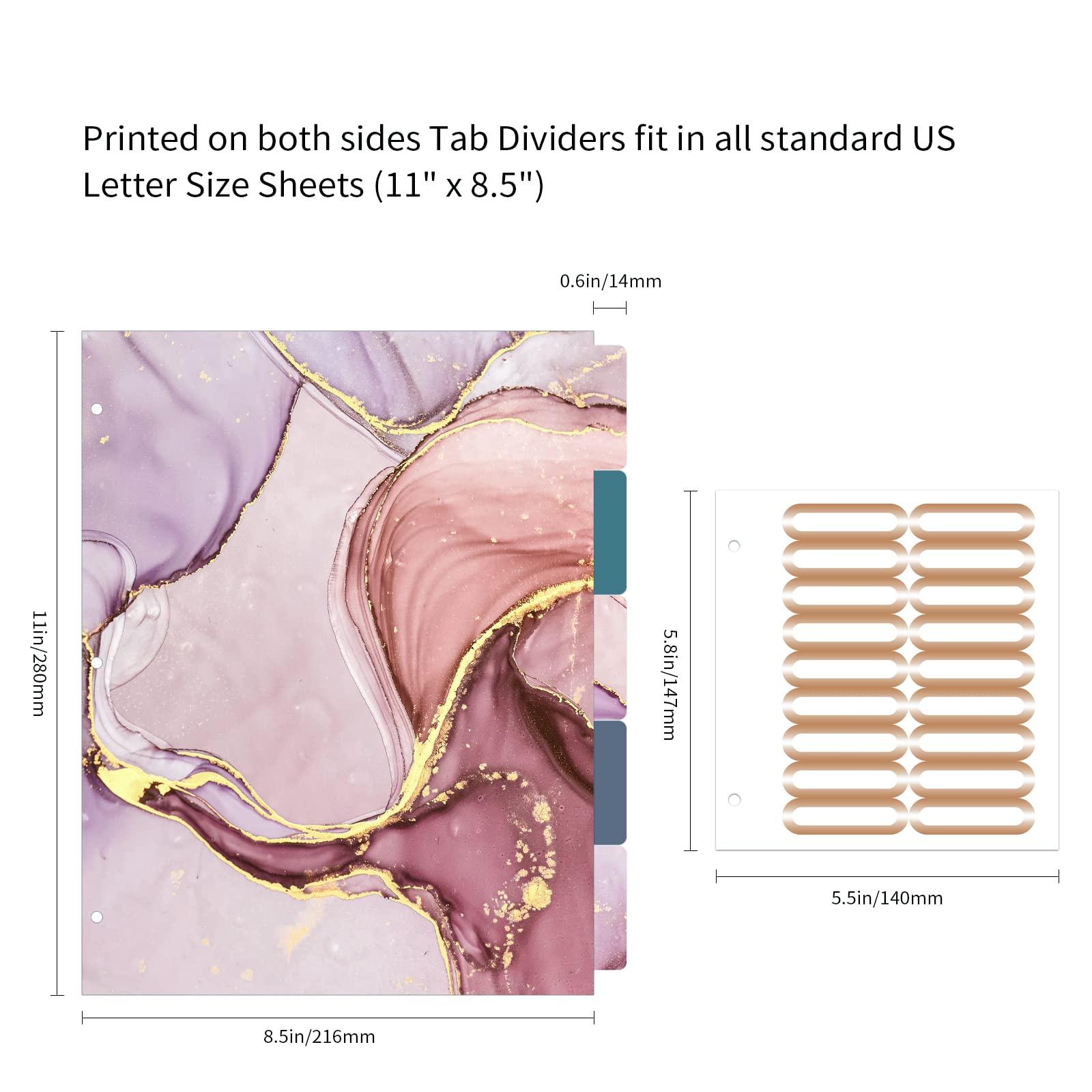 Ospelelf 3 Ring Binder 1 Inch, Cute Binder for Letter Size (11" x 8.5") with 5 Tab Dividers, File Folder Labels and Low Profile Clipboards, Pink Marble Binder for School Supplies and Office Supplies