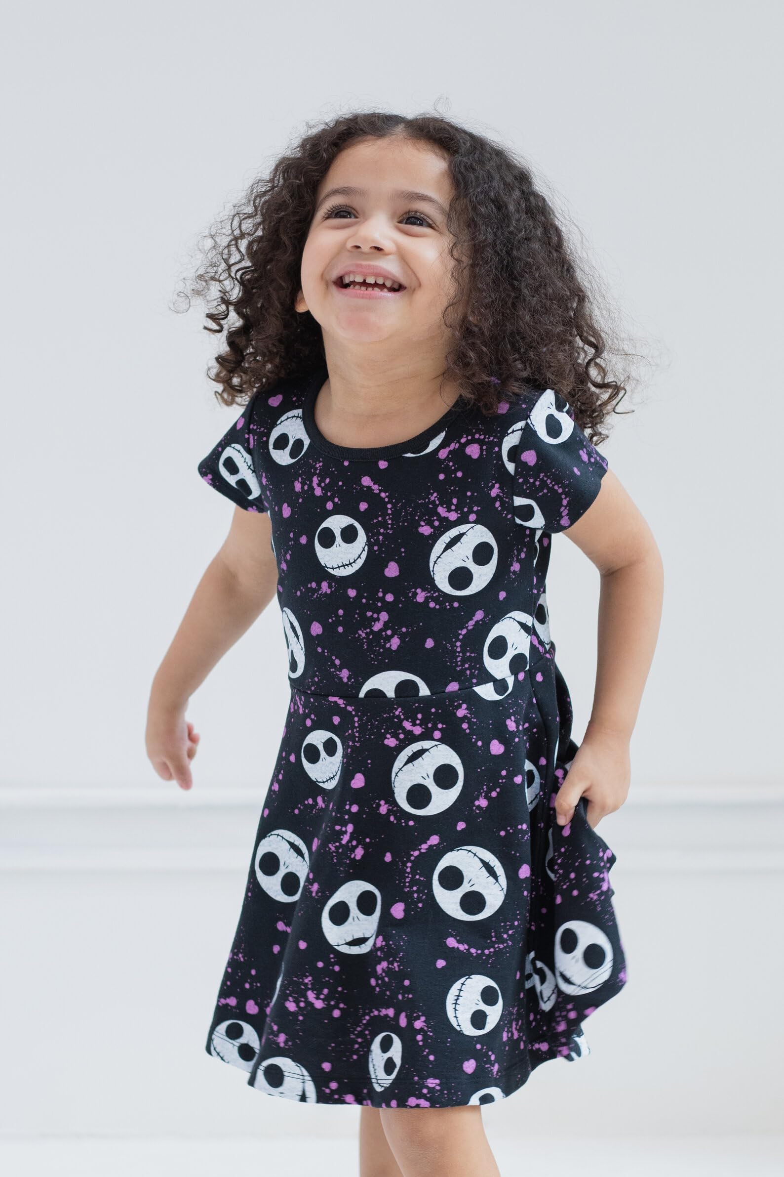 Disney Nightmare Before Christmas Jack Skellington Toddler Girls French Terry Skater Fashion Dress Black 4T