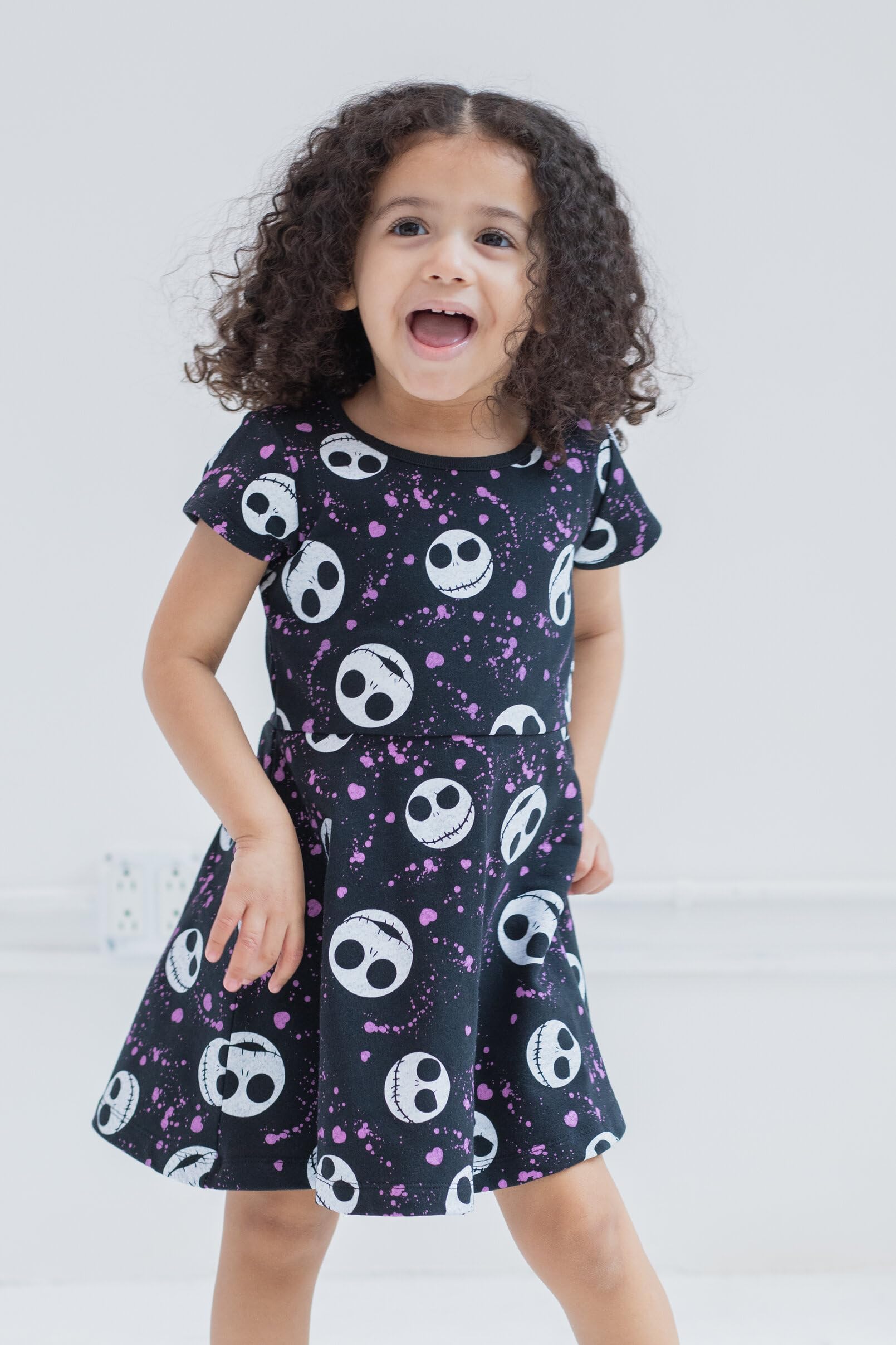 Disney Nightmare Before Christmas Jack Skellington Toddler Girls French Terry Skater Fashion Dress Black 4T