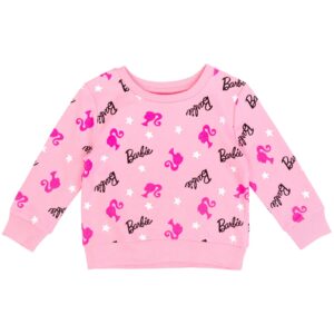 barbie little girls french terry pullover sweatshirt pink 6-6x