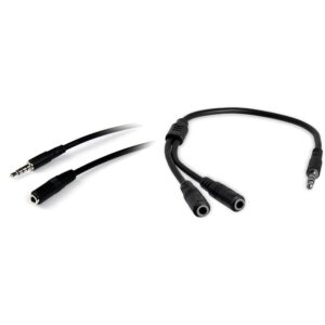 startech.com 1m 3.5mm 4 position trrs headset extension cable & startech.com headset adapter, microphone and headphone splitter - black