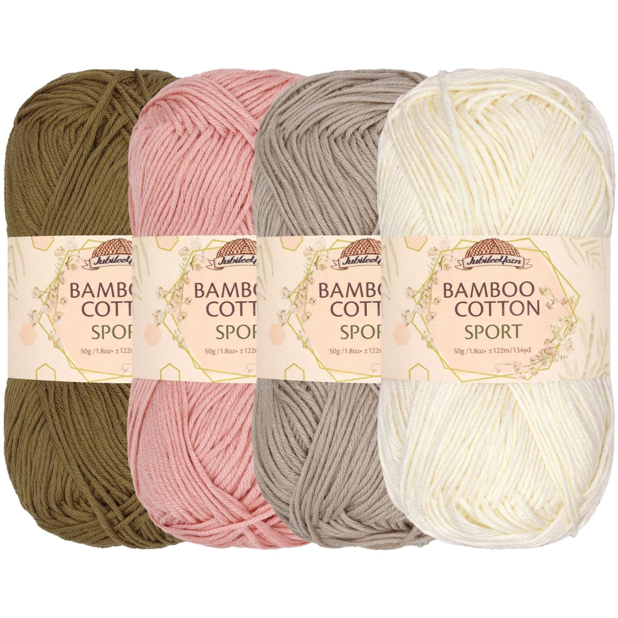 JubileeYarn Bamboo Cotton Sport Yarn - 50g/Skein - Shades of Neutral Tones - 4 Skeins