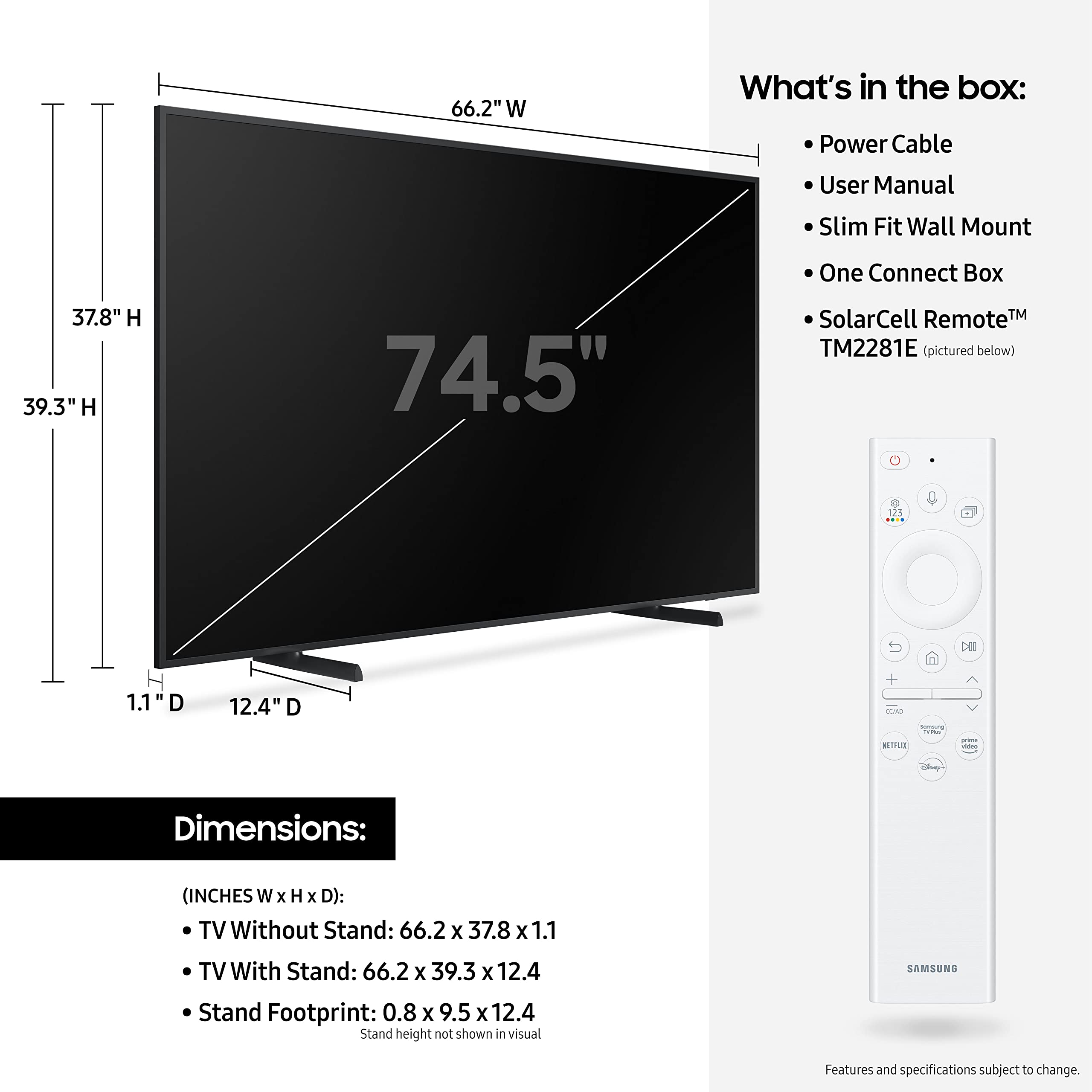 SAMSUNG 75-Inch Class QLED The Frame Series - Quantum HDR Smart TV with Alexa Built-in (QN75LS03BAFXZA, 2022 Model) (Renewed)