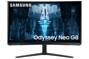 samsung 32" odyssey neo g8 4k uhd 240hz 1ms g-sync 1000r curved gaming monitor, quantum hdr2000, amd freesync premium pro, matte display, ultrawide game view, displayport, black & white, 2022