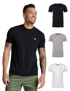 into the am men's fitted crew neck logo basic tees 3-pack - modern fit fresh classic short sleeve t-shirts for men (black/grey/white, large)