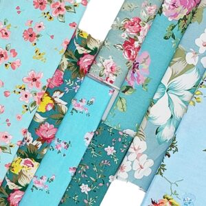 Cartisanat Fat Quarters Fabric Bundles, 8 Pcs (20in x 20in / 50cm x 50cm) Sewing Patterns Quarter Precut Fabrics for Quilting Squares Sheets, Premium Cotton Bundle Patchwork DIY Crafting, Blue Floral