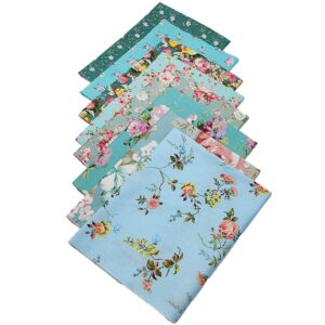 Cartisanat Fat Quarters Fabric Bundles, 8 Pcs (20in x 20in / 50cm x 50cm) Sewing Patterns Quarter Precut Fabrics for Quilting Squares Sheets, Premium Cotton Bundle Patchwork DIY Crafting, Blue Floral