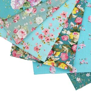 Cartisanat Fat Quarters Fabric Bundles, 8 Pcs (20in x 20in / 50cm x 50cm) Sewing Patterns Quarter Precut Fabrics for Quilting Squares Sheets, Premium Cotton Bundle Patchwork DIY Crafting, Blue Floral