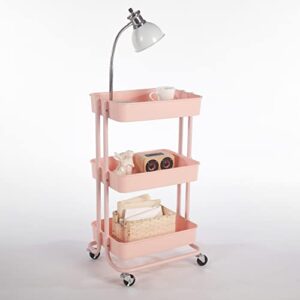 Urban Lifestyle Plastic 3 Tier Rolling Storage Cart, Blush