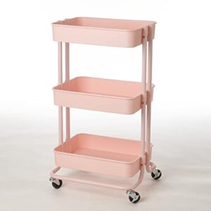 urban lifestyle plastic 3 tier rolling storage cart, blush