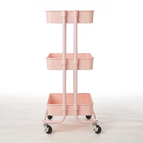 Urban Lifestyle Plastic 3 Tier Rolling Storage Cart, Blush