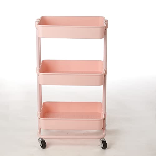 Urban Lifestyle Plastic 3 Tier Rolling Storage Cart, Blush