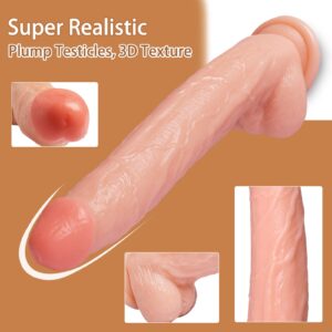 Realistic Dildo with Small Glans Flesh, Body-Safe Material 12.8" Big Dildo for Women with Strong Suction Cup for Hands-Free Play, Lifelike Fake Flexible Cock Anal Sex Toy for Vaginal G-spot Anal Play