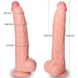 Realistic Dildo with Small Glans Flesh, Body-Safe Material 12.8" Big Dildo for Women with Strong Suction Cup for Hands-Free Play, Lifelike Fake Flexible Cock Anal Sex Toy for Vaginal G-spot Anal Play