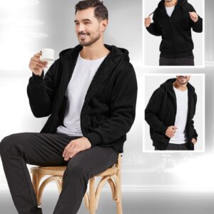 V VALANCH Men Hoodies Zip Up Sherpa Lined Sweatshirt Heavyweight Thick Warm Fleece Winter Jacket Coat, Black XL