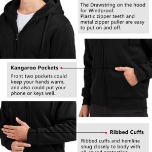 V VALANCH Men Hoodies Zip Up Sherpa Lined Sweatshirt Heavyweight Thick Warm Fleece Winter Jacket Coat, Black XL