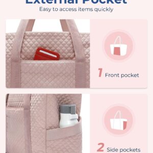 BAGSMART Large Tote Bag For Women, Travel Shoulder Bag Top Handle Handbag with Yoga Mat Buckle for Gym, Work, Travel(Pink, Large)