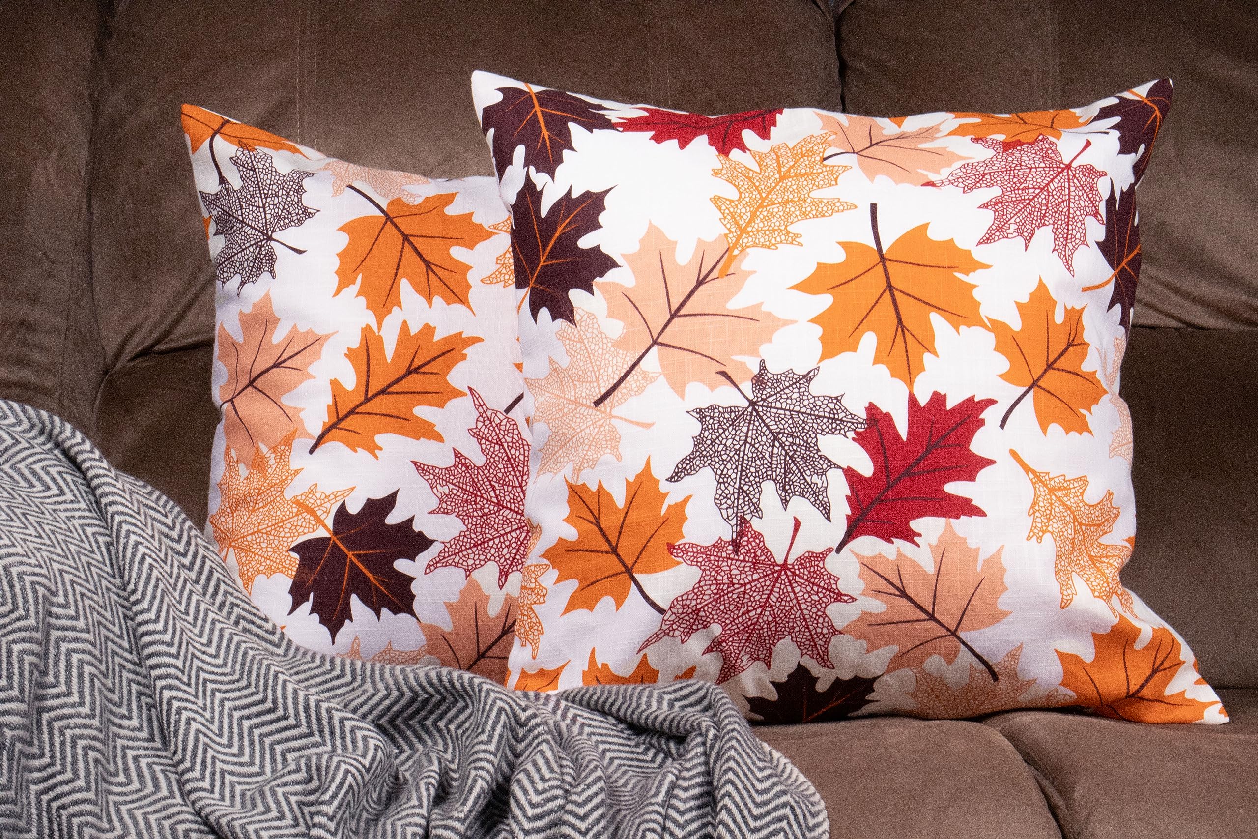 PurpleEssences Autumn Decorations Fall Porch Outdoor Throw Pillow Covers Décor Maple Leaves Farmhouse Cushion Cases 18 x 18 Inch Set of 2 for Home Couch Sofa Patio Bench - Maple Leaves