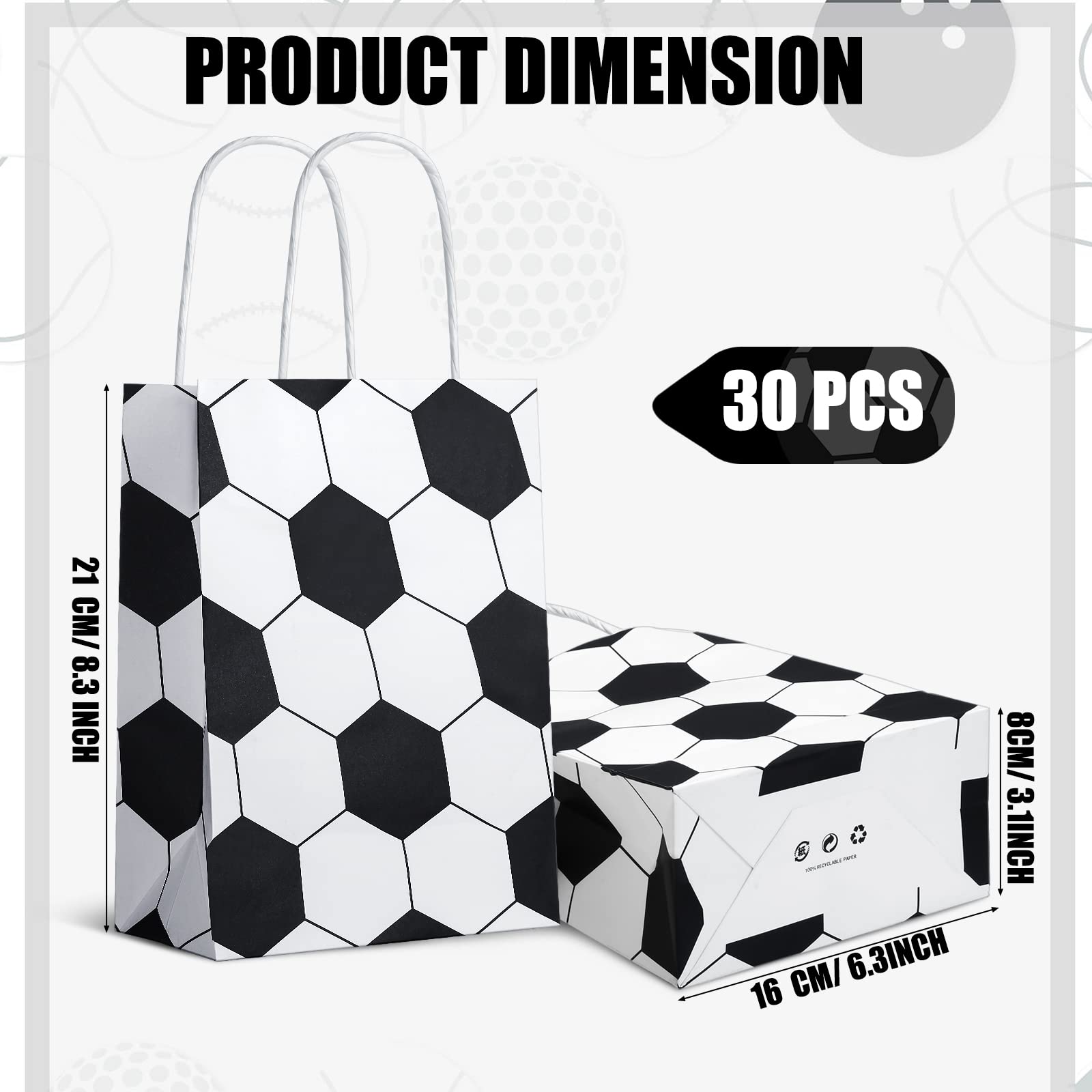 30 Pcs Soccer Party Favor Bags Soccer Paper Goodie Bags Soccer Themed Print Present Bags Candy Bags for Kids Boys Girls Adult Soccer Football Sports Birthday Party Supplies