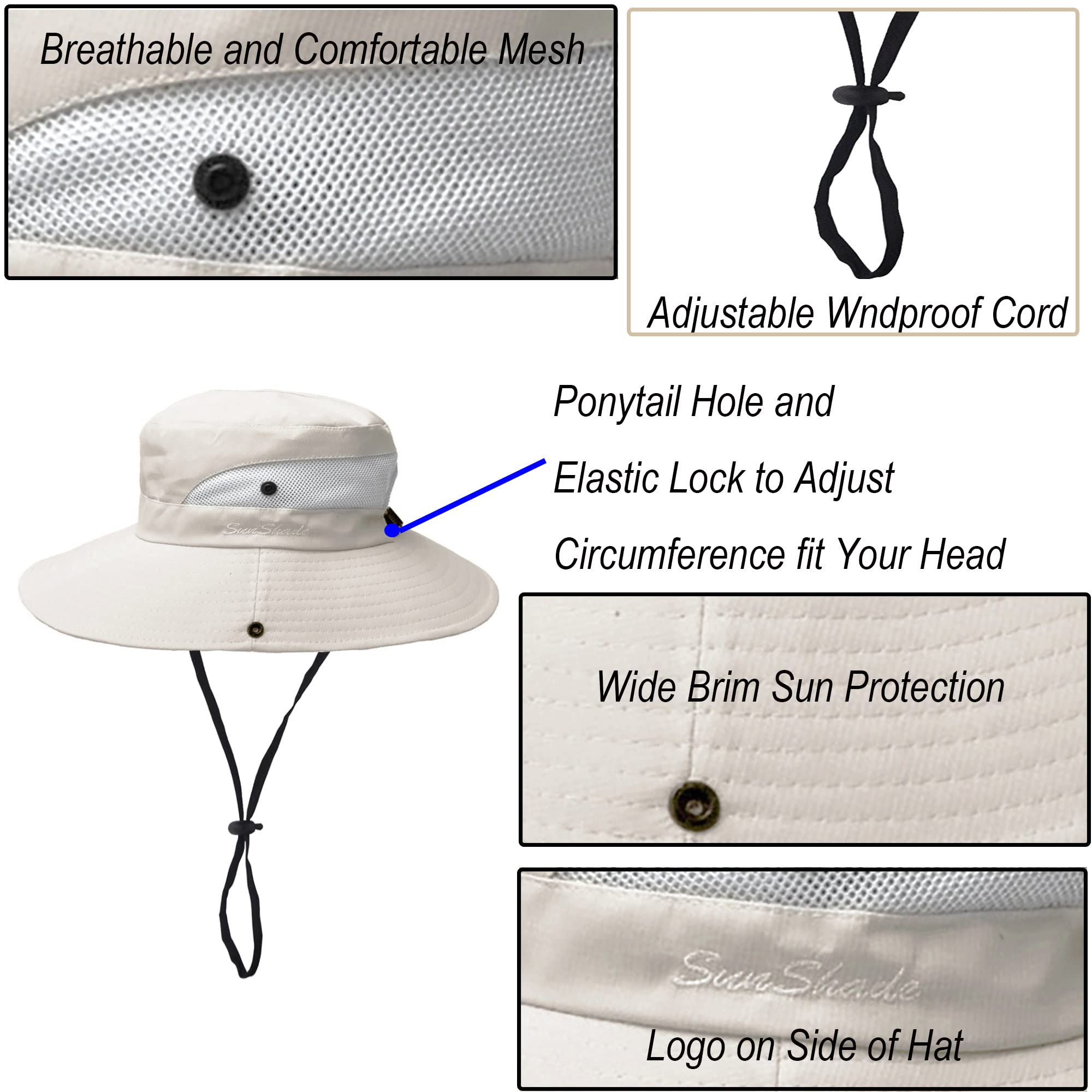 Sun Hats Women UV-Sheild-Protection Packable with Ponytail Hole (Beige with Ponytail Hole)