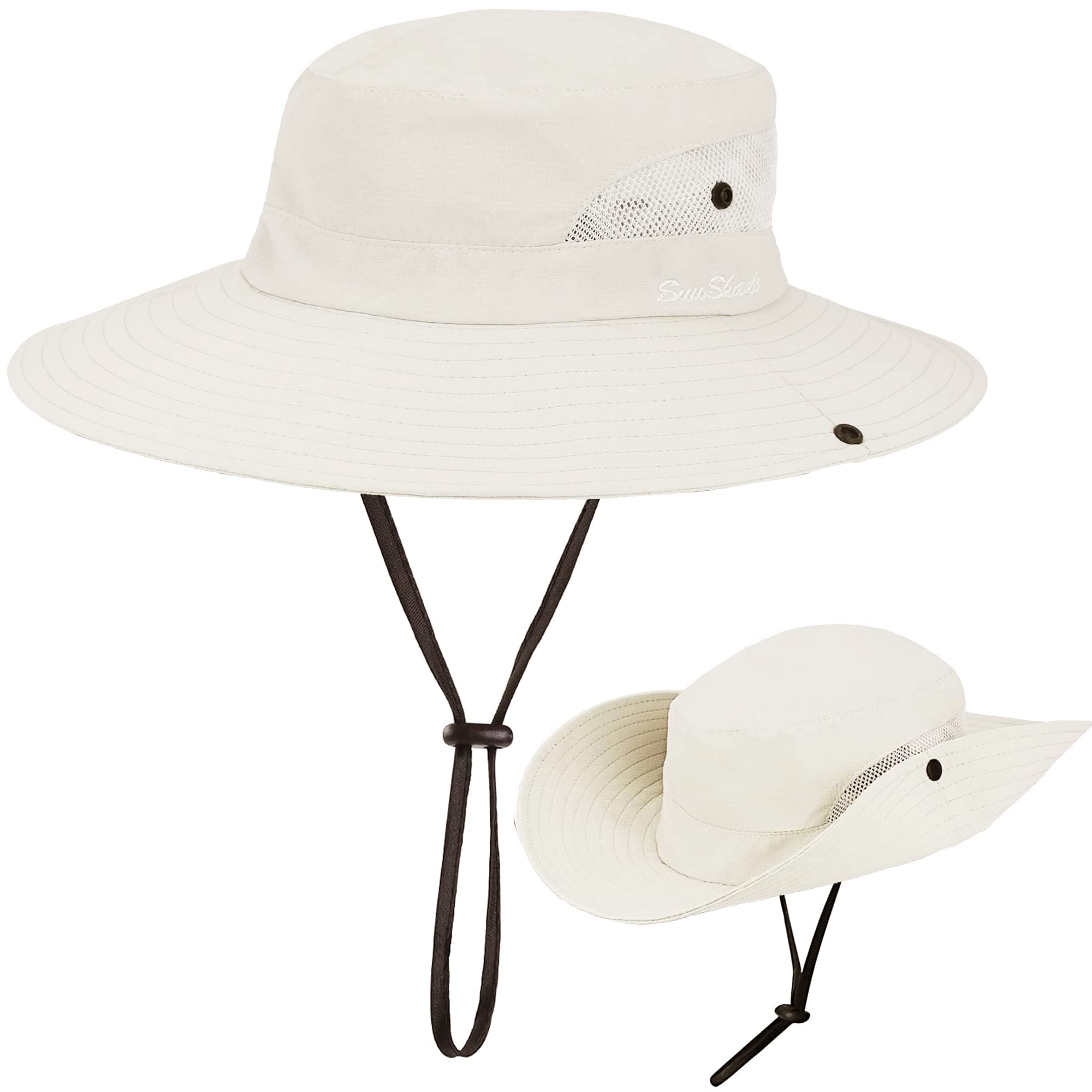 Sun Hats Women UV-Sheild-Protection Packable with Ponytail Hole (Beige with Ponytail Hole)