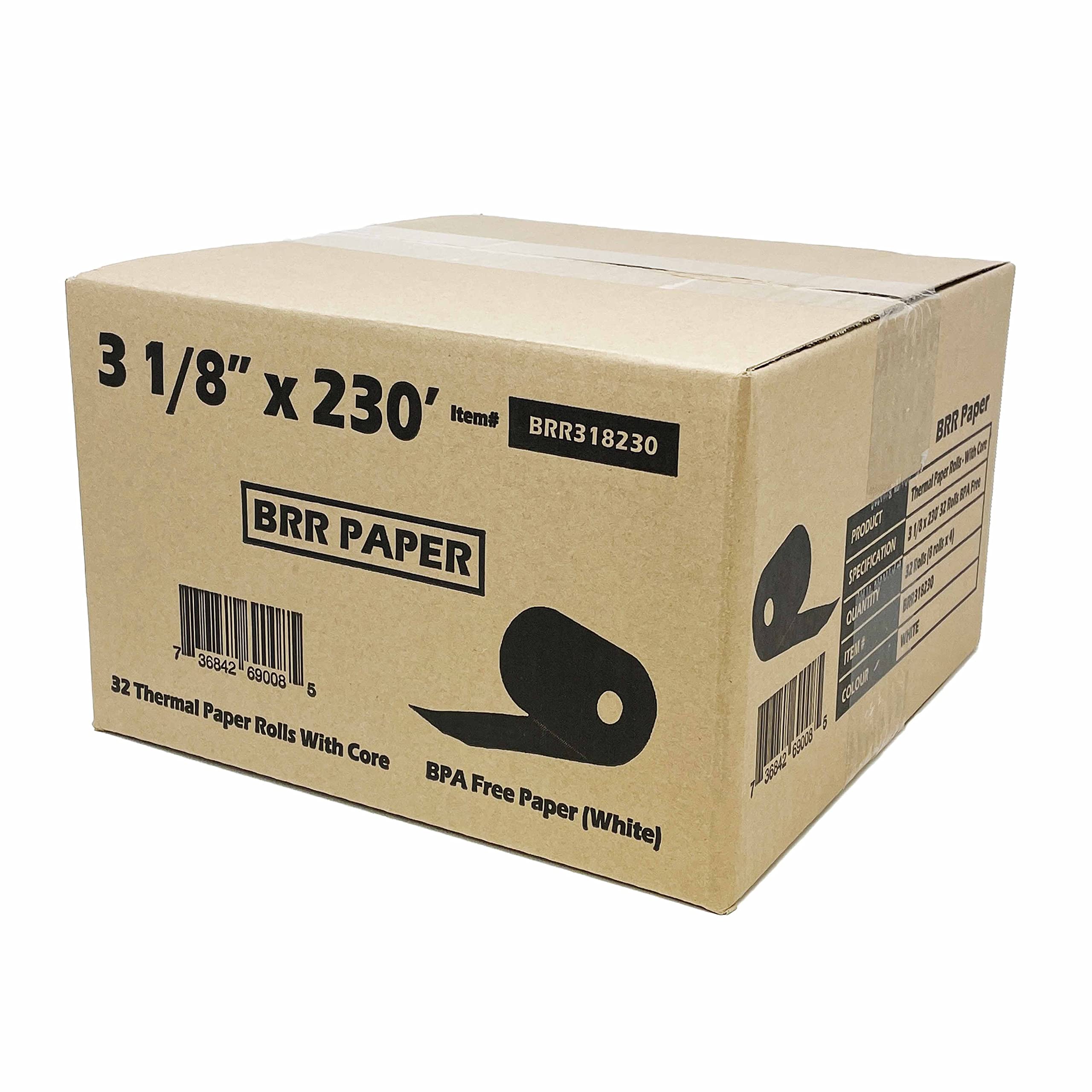 (32 Rolls – 55 GSM) 3 1/8 x 230 Thermal Paper Receipt Rolls (Solid Tube Core) fits all Clover POS Cash Register Printers, Star Micronics SCP700 TSP100 TSP300 TSP400 TSP500 TSP600 TSP 700 TSP2000