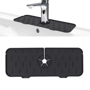 kitchen faucet sink splash guard, silicone faucet water catcher mat – sink draining pad behind faucet, rubber drying mat for kitchen & bathroom countertop protect(black)