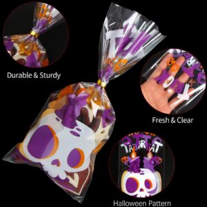 DIYASY 180 Pack Halloween Cellophane Treat Bags, Plastic Goodie Candy Bag for Kids Clear Goody Snack Bags Bulk Party Favors with 210 Twist Ties